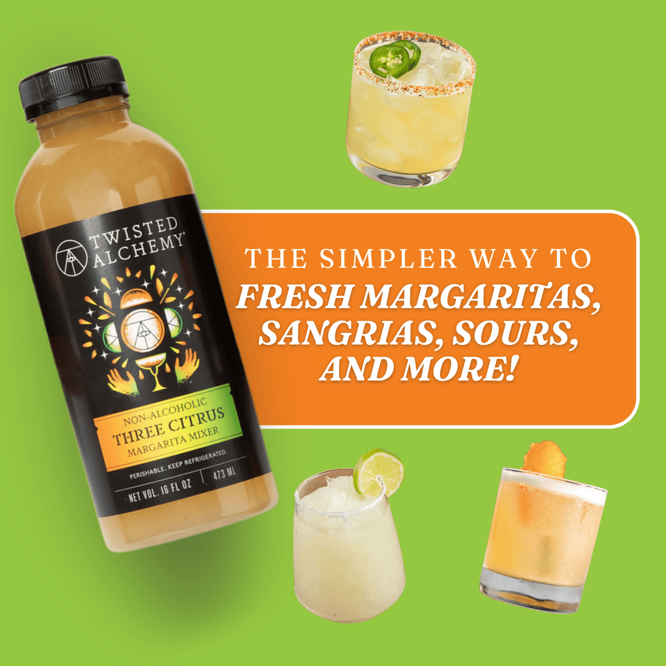 16oz THREE CITRUS MARGARITA MIXER COLD PRESSED – Twisted Alchemy
